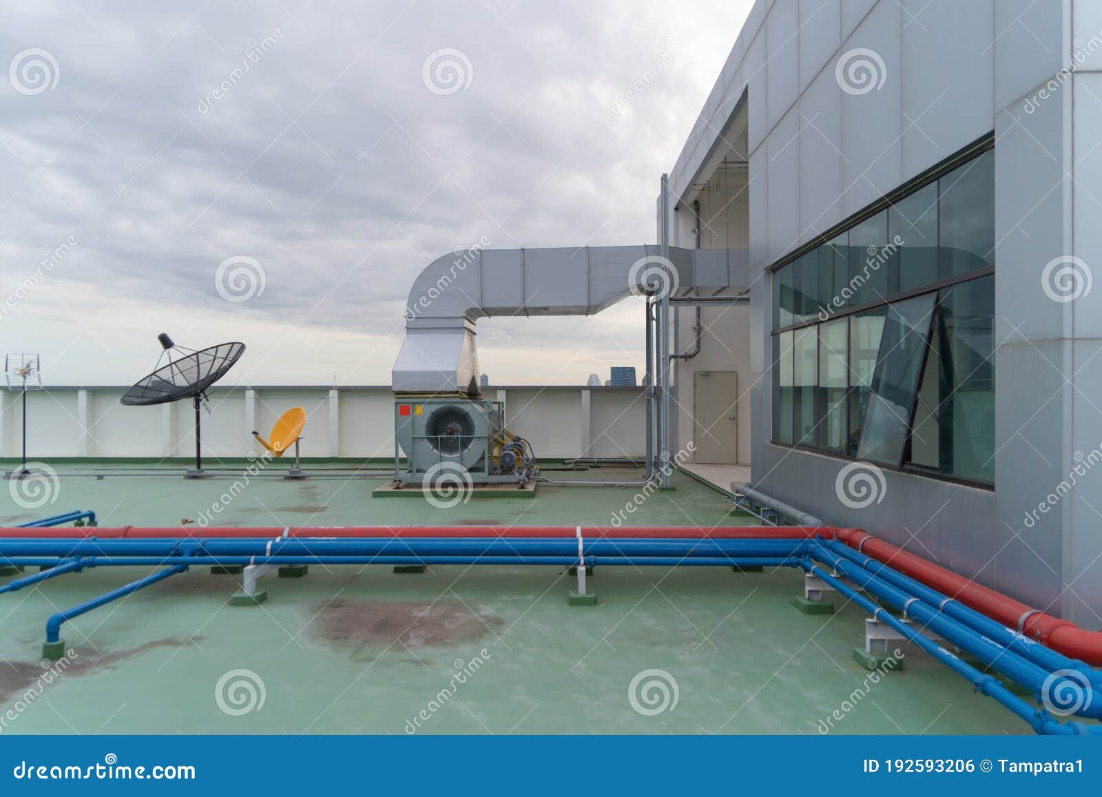 Chiller Tower or Cooling Tower on Rooftop of a Office Building. System ...