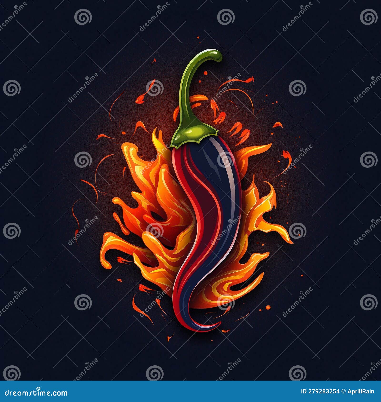 Chilli Hot Pepper Engulfed in Flames Stock Illustration - Illustration ...