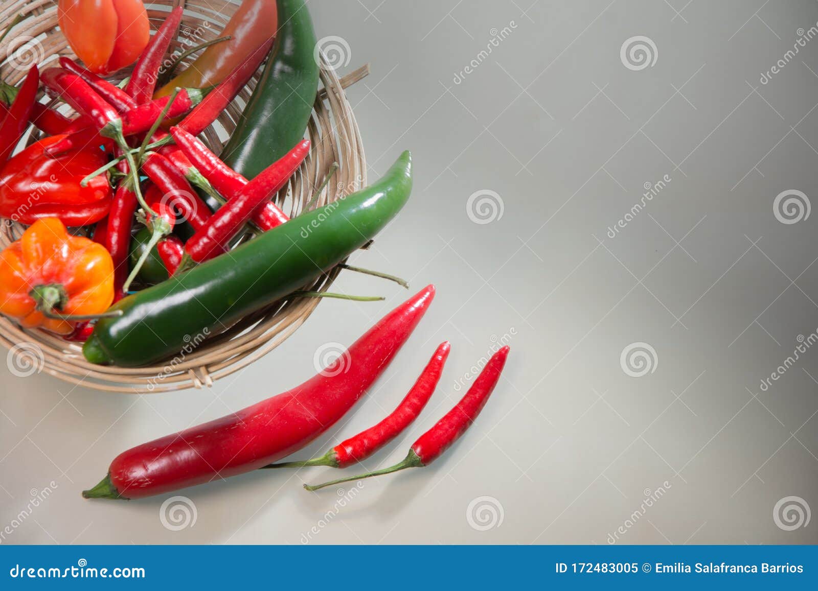 Chilli Pepper, Different Types and Colors, with Copy-space and White ...
