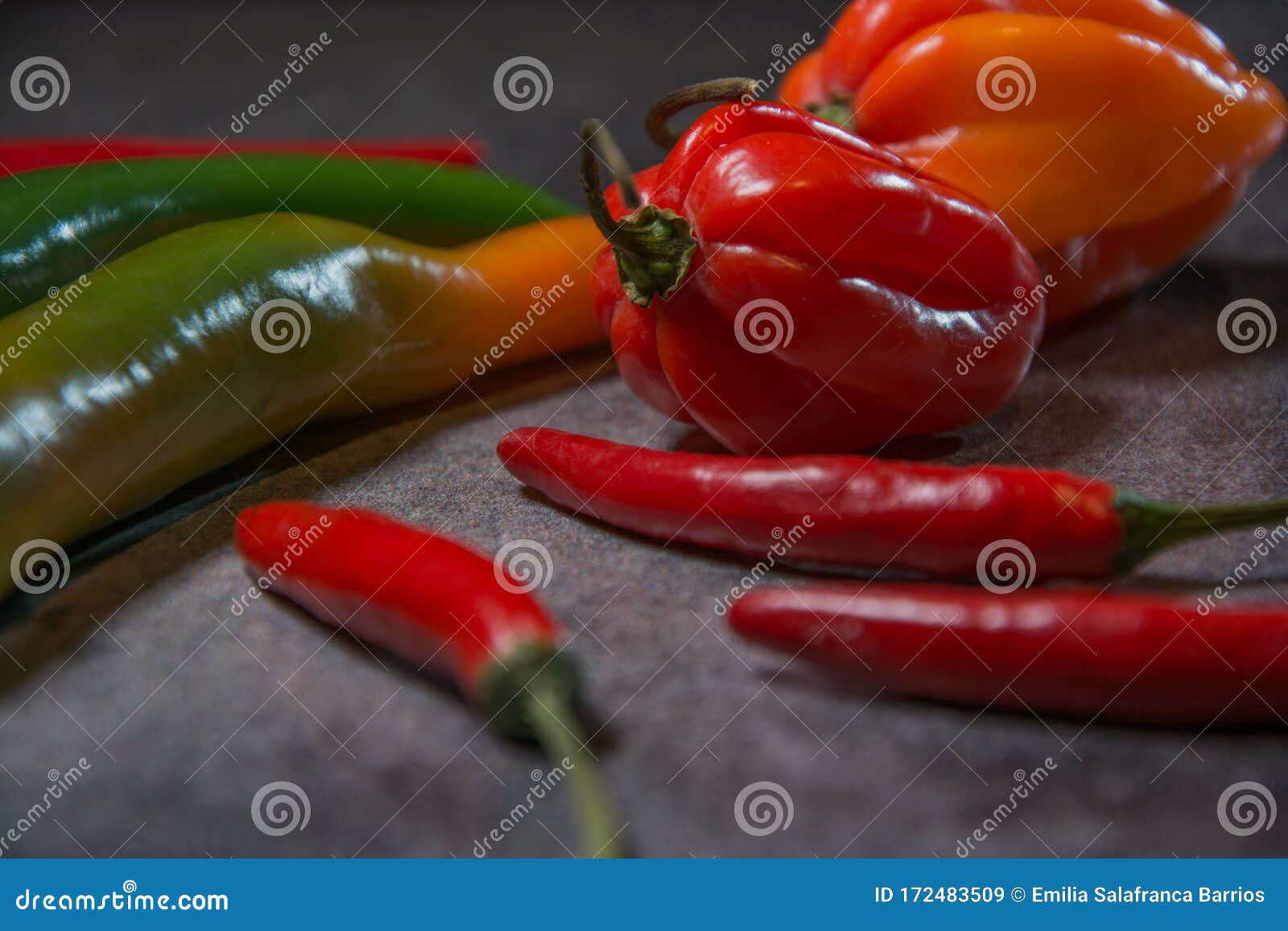 Chilli Pepper, Different Types and Colors, on Gray Background Stock ...