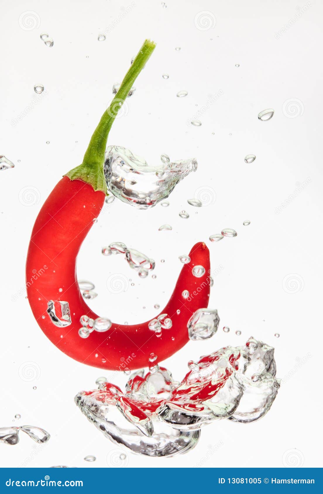 Chilli Pepper Falling in Water on White Stock Image - Image of flowing ...