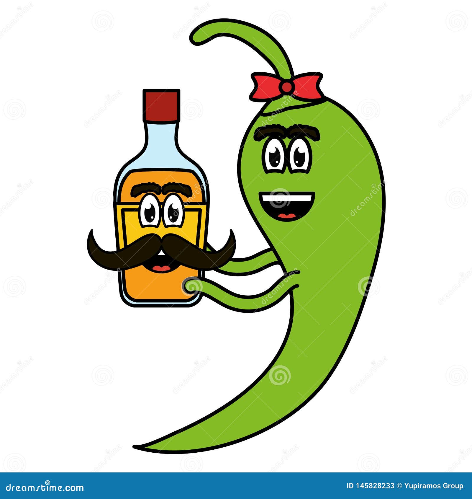 Chilli Pepper with Tequila Bottle Comic Character Stock Vector ...