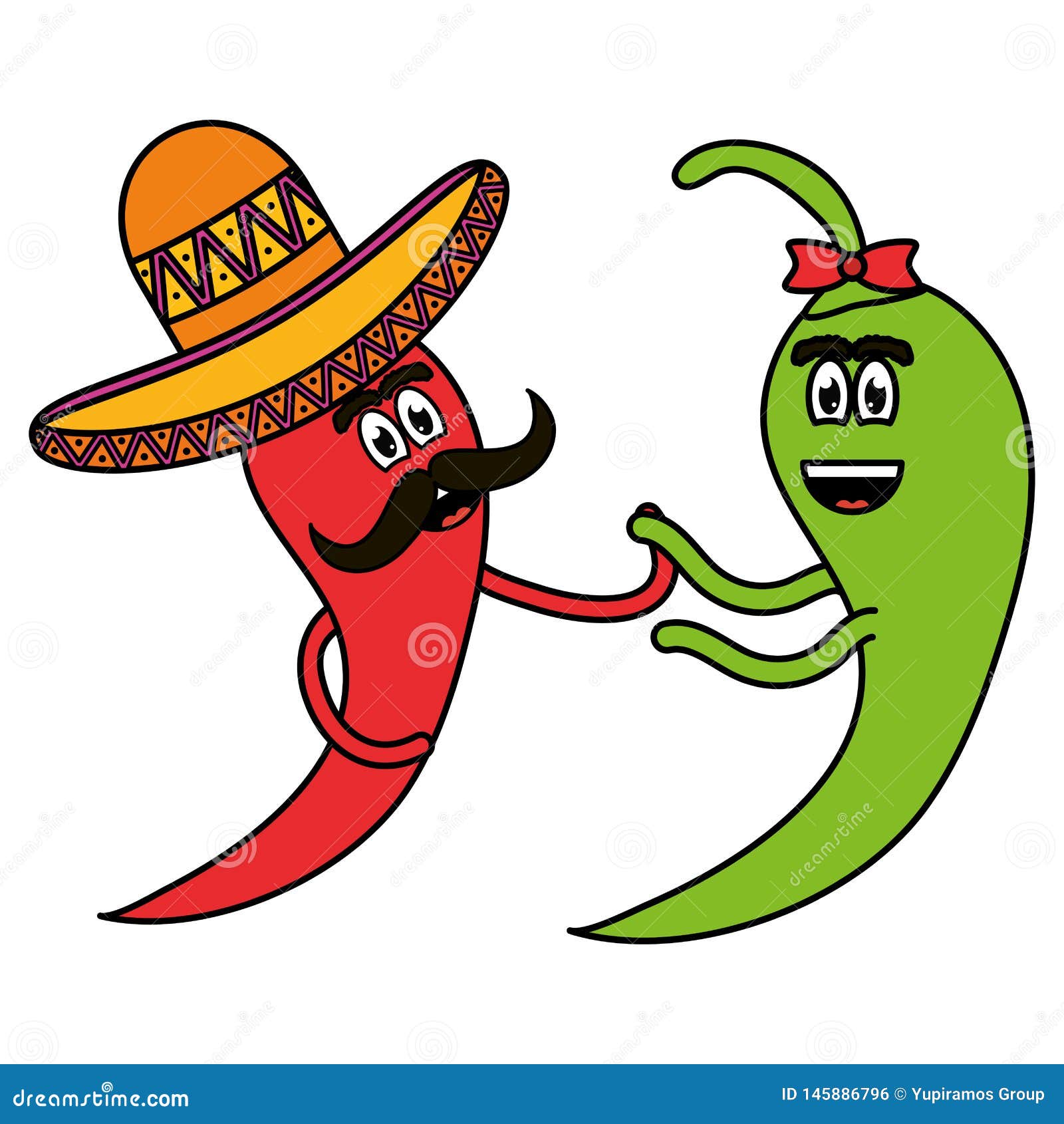 Chilli Peppers with Mexican Hat Comic Characters Stock Vector ...