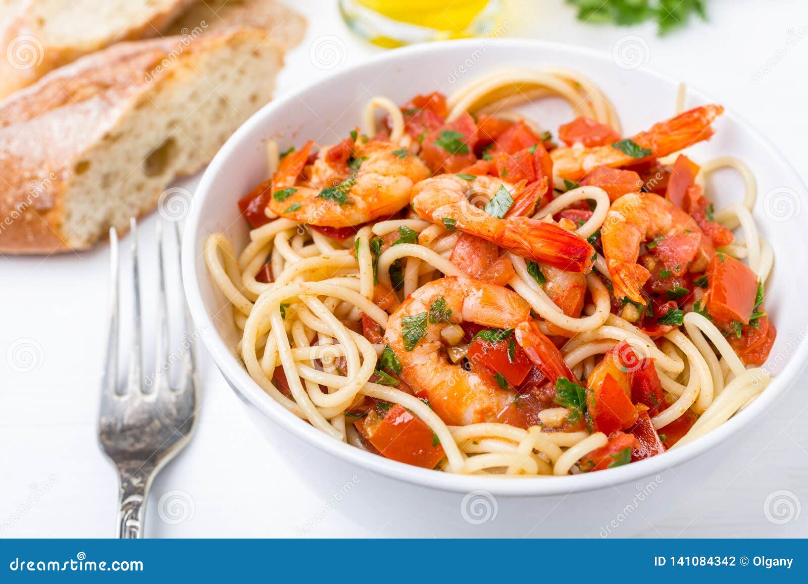 Chilli Prawn and Tomato Spaghetti Stock Photo - Image of delicious ...