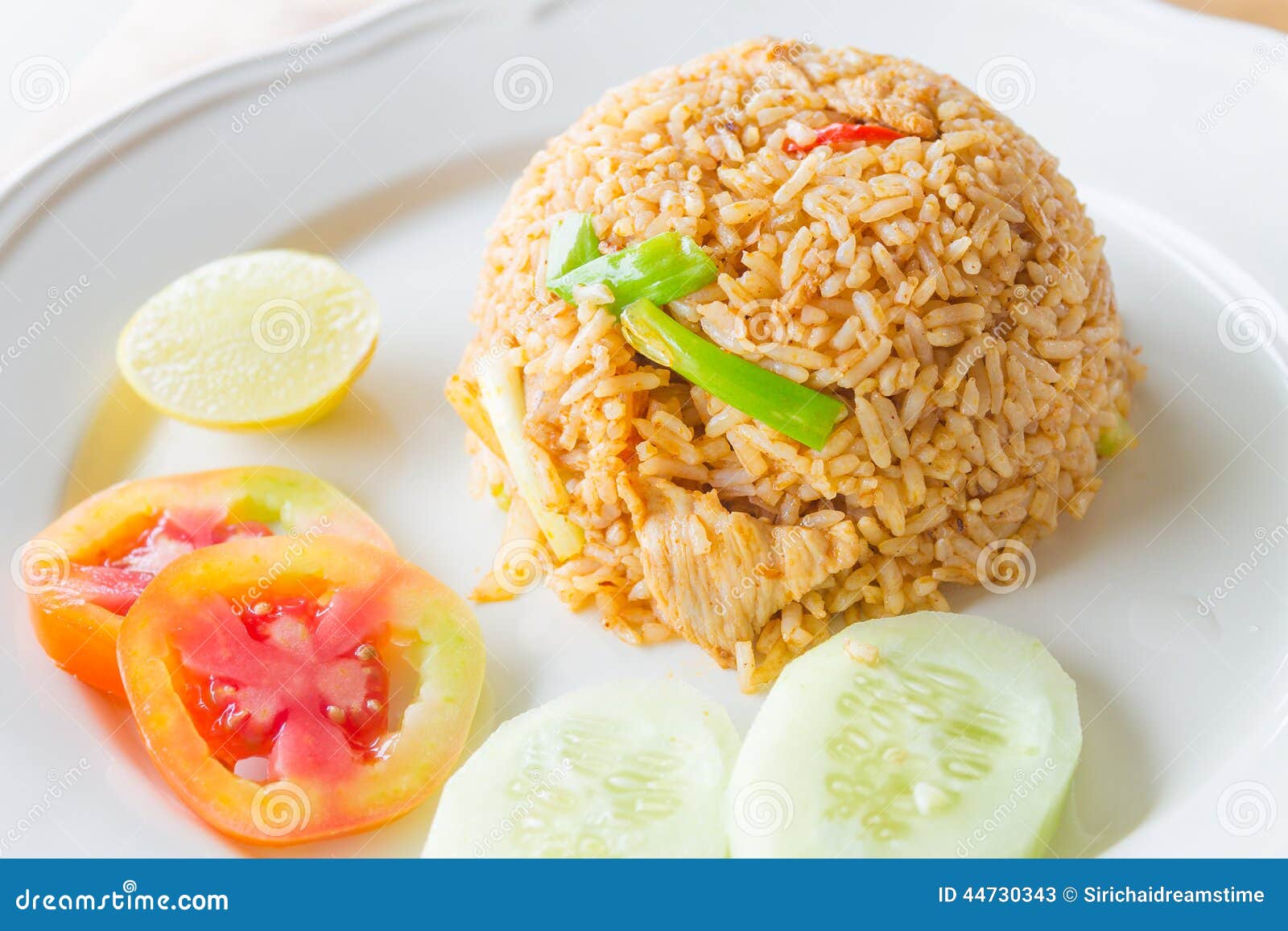 Chilli Rice Fried with Chicken Stock Image - Image of dish, plate: 44730343