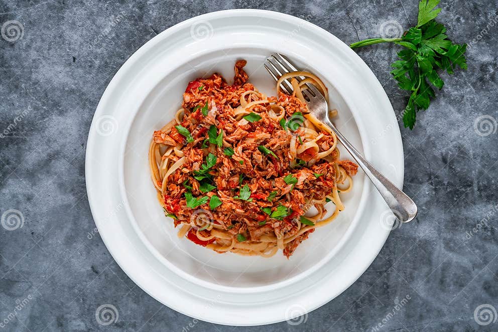 Chilli tuna with pasta stock photo. Image of tuna, italian - 281409122