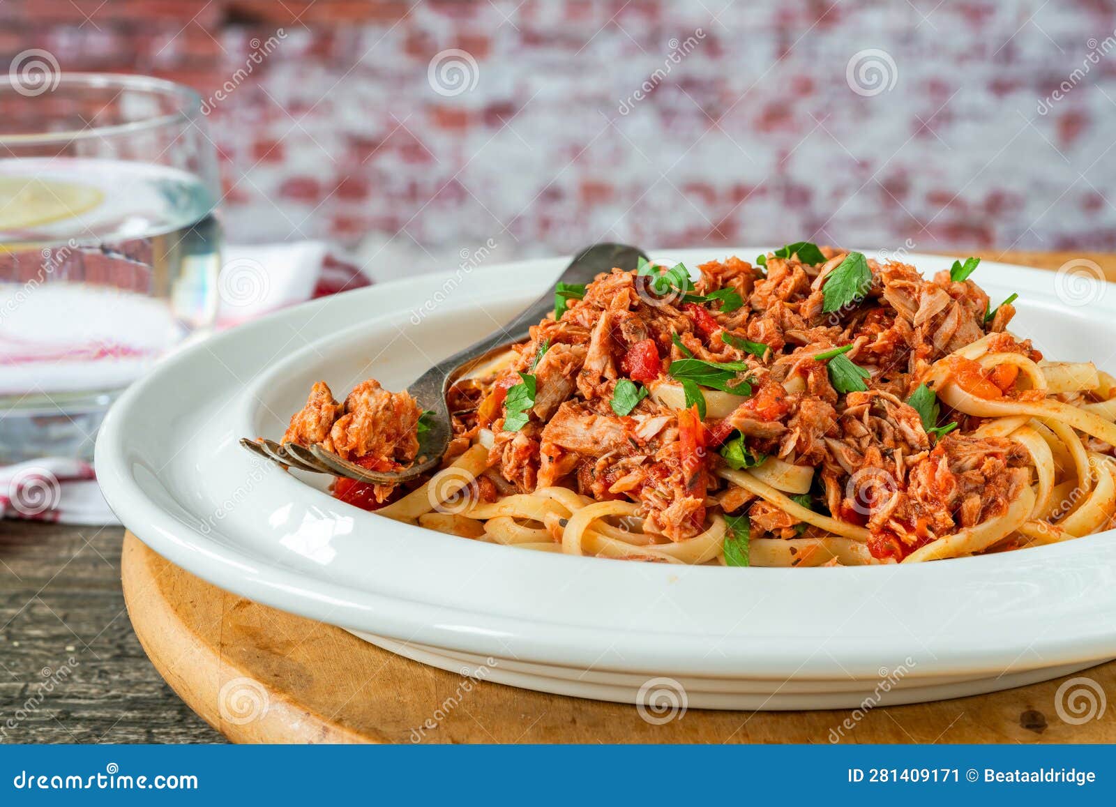 Chilli tuna with pasta stock image. Image of herb, delicious - 281409171