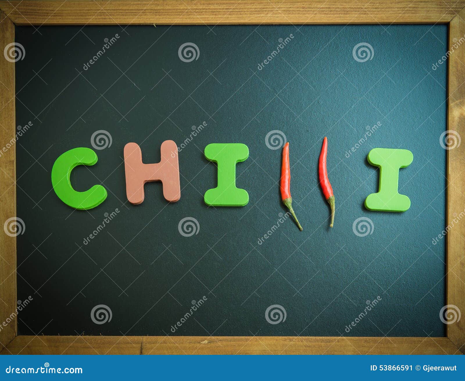 Chilli Wooden Word on Black Board Stock Image - Image of color, group ...
