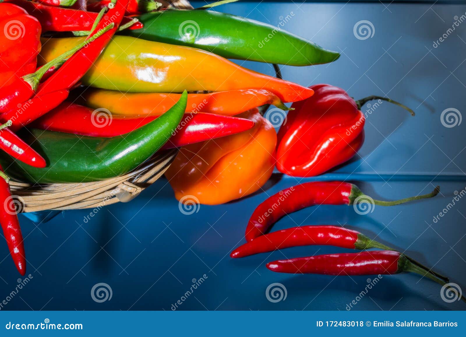 Chillies, Different Types and Colors in the Foreground Stock Photo ...