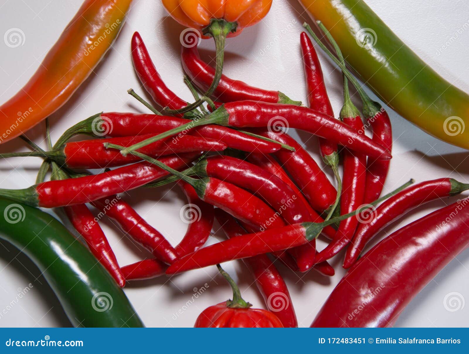 Chillies, Different Types and Colors in the Foreground Stock Image ...