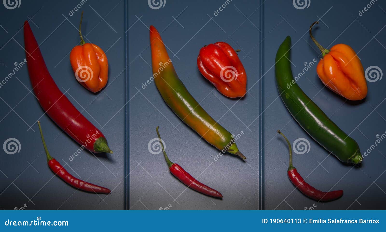 Chillies, Different Types and Colors in the Foreground Stock Image ...