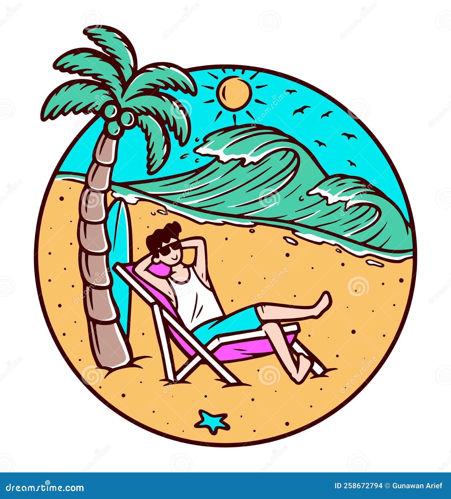 Chilling Out on the Beach Vector Illustration Stock Vector ...