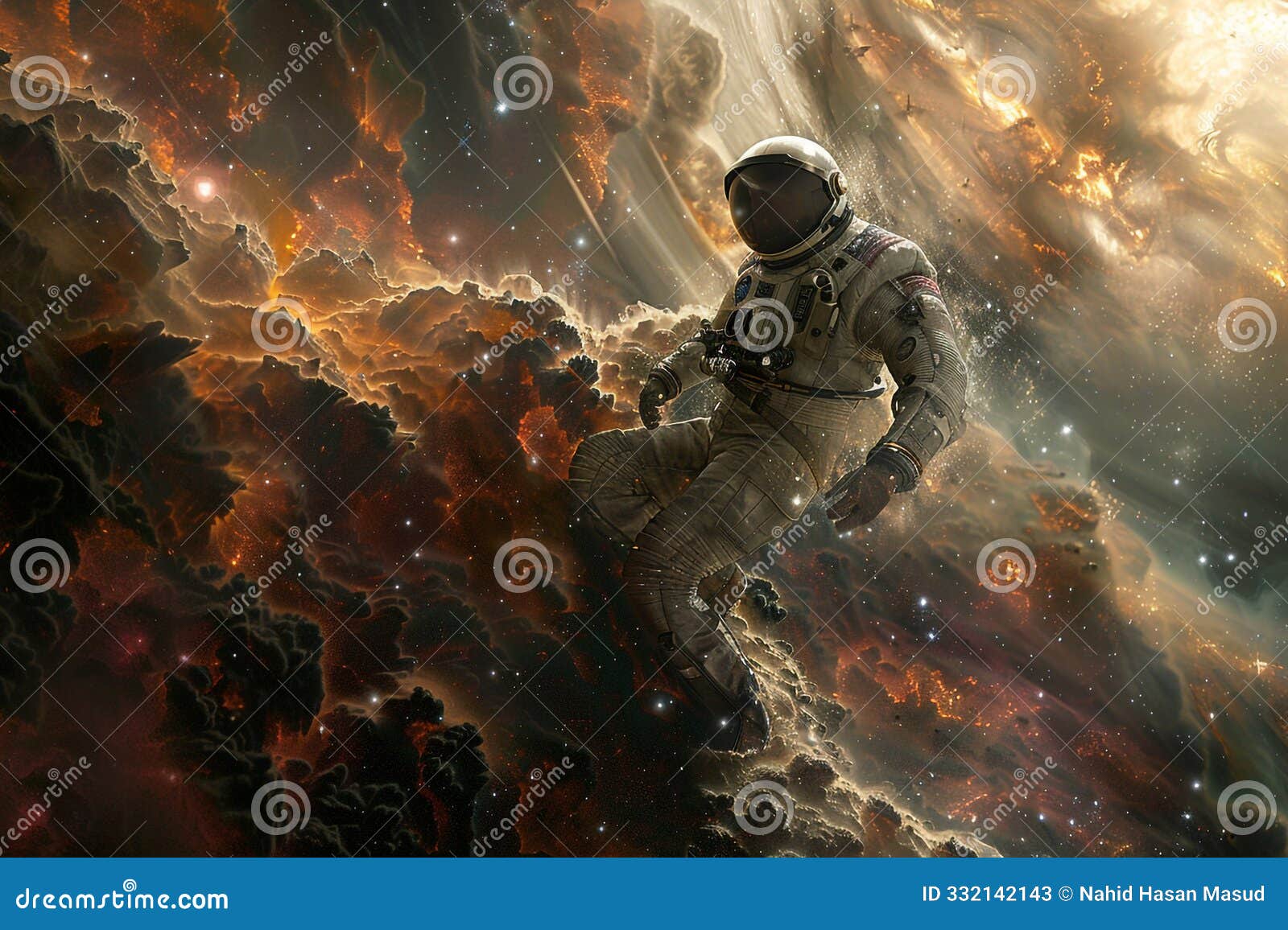 A Chilling Scene of an Astronaut Lost in an Eerie Nebulafilled Corner ...