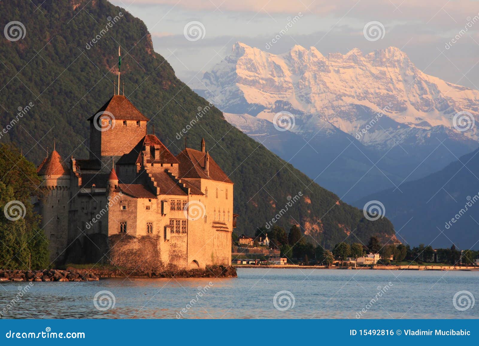 Chillon Castle. Mountains And Viaduct Highway Construction On The ...