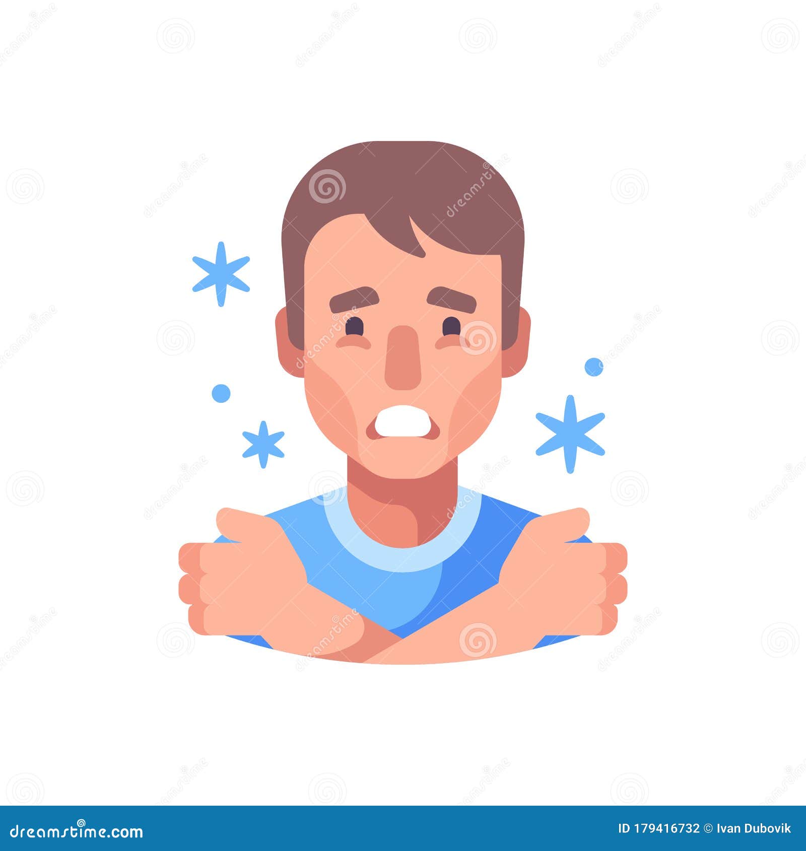 Chills Flat Illustration. Man Feeling Cold and Shivering Stock Vector ...