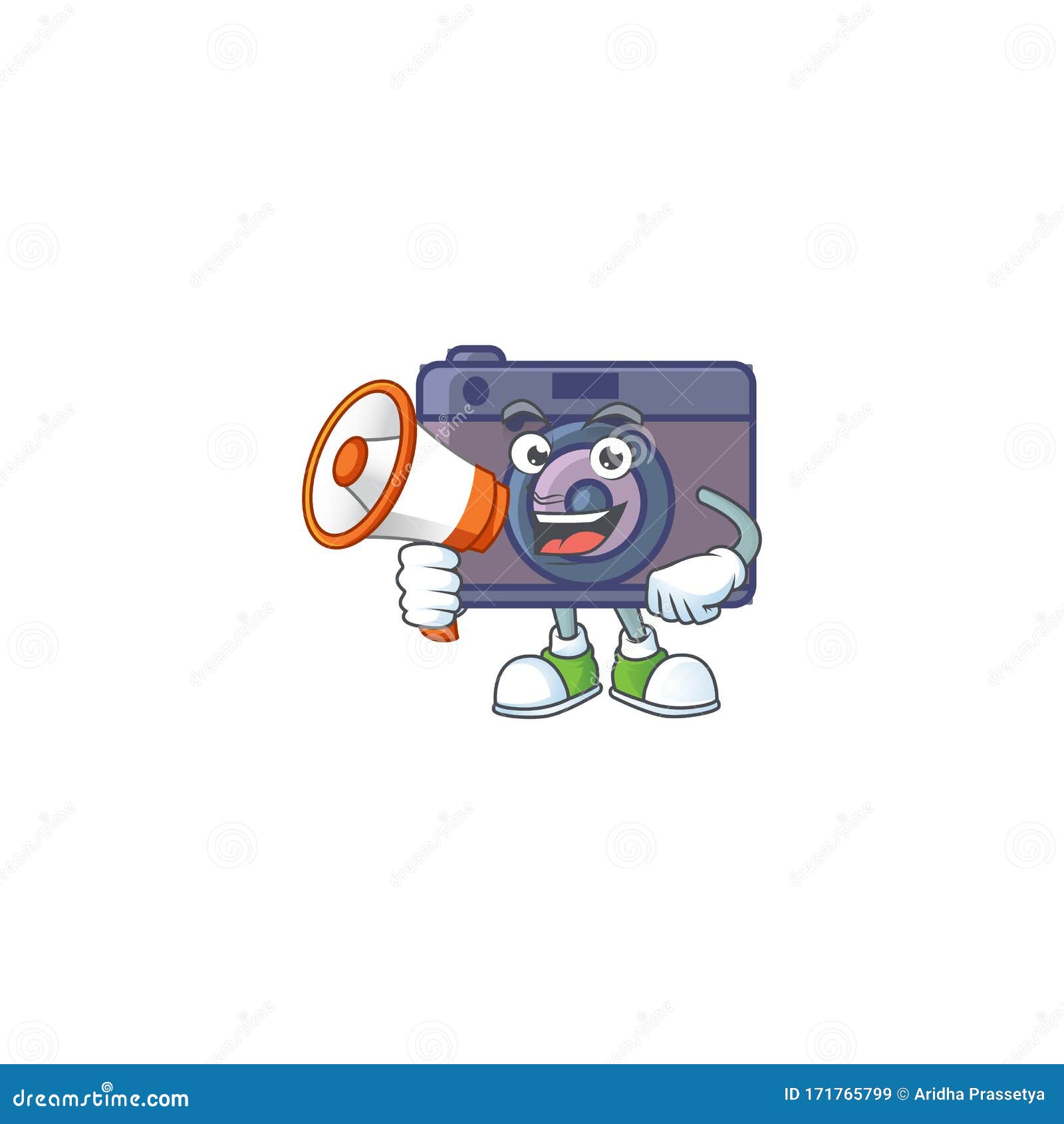 A Chilly Cartoon Character of Retro Camera with a Megaphone Stock ...