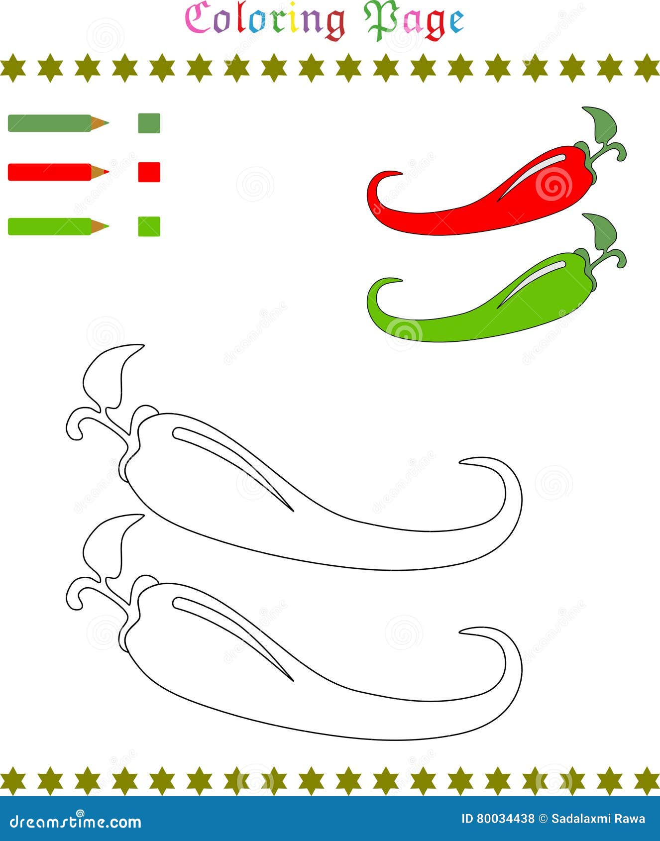 Chilly coloring page stock vector. Illustration of pepper - 80034438