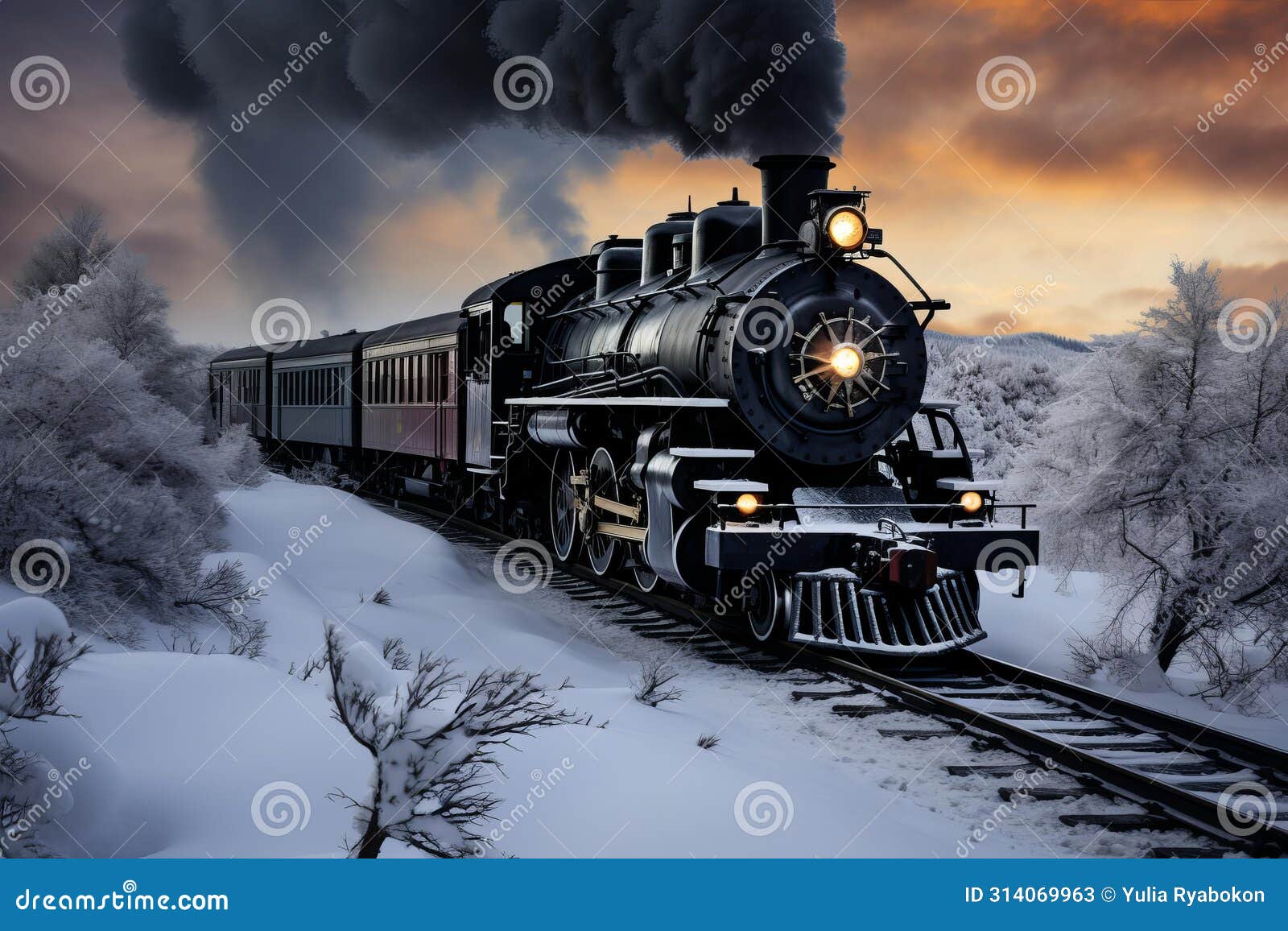 Chilly Steam Locomotive Winter Smoke. Generate Ai Stock Illustration ... Chilly Steam Locomotive Winter Smoke. Generate Ai Stock Illustration ...
