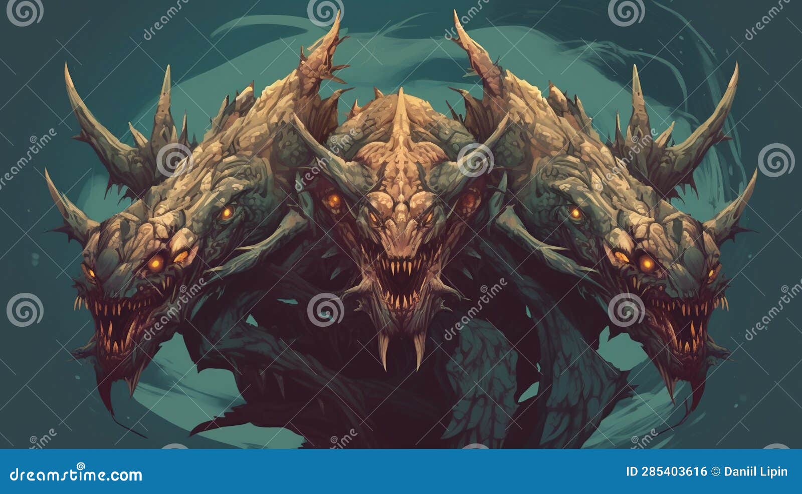 Chimaera Head Is Shown From Its Front And Side View, Vintage Engraving ...