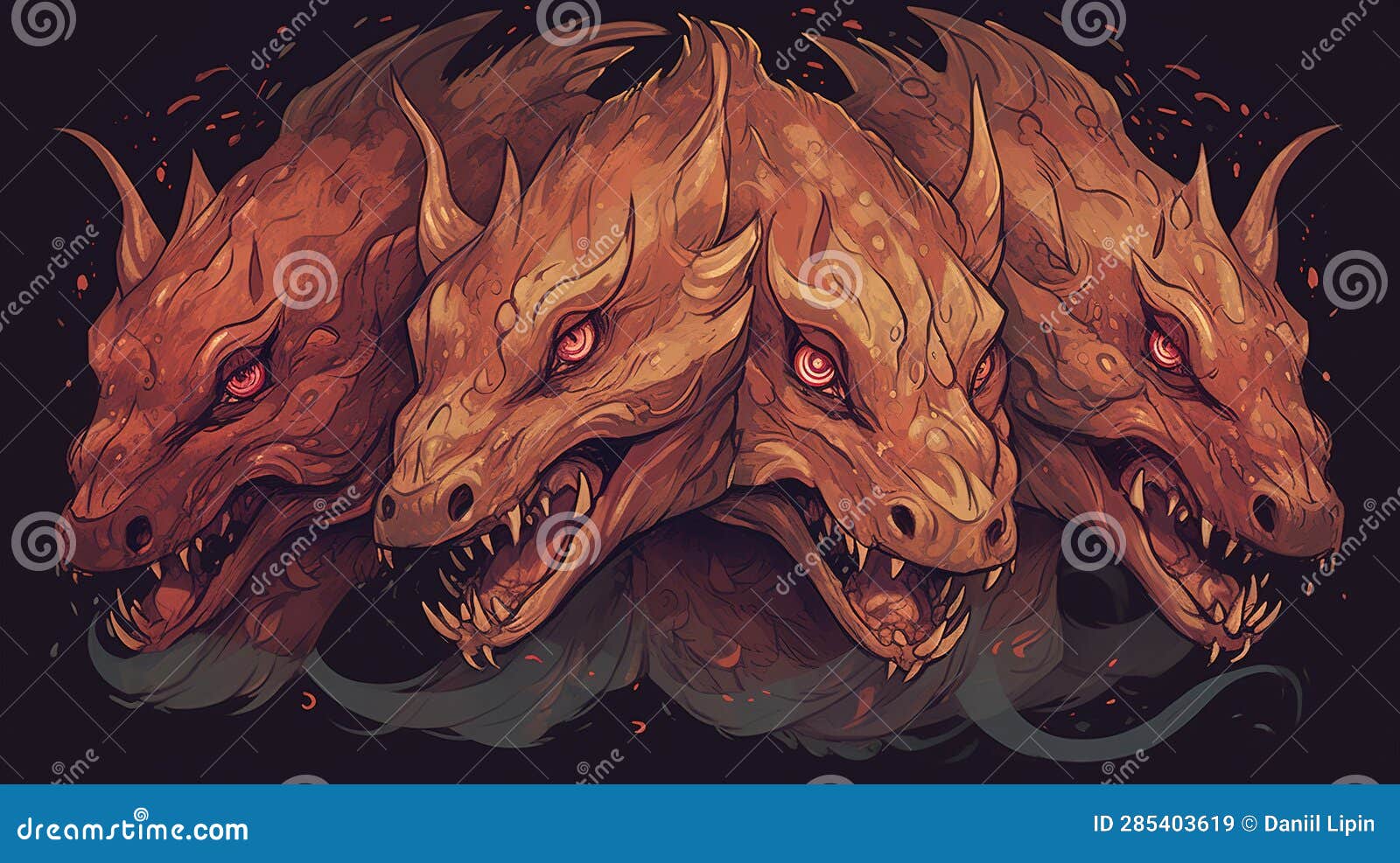 A Chimaera with Multiple Heads and Bodies Stock Illustration ...