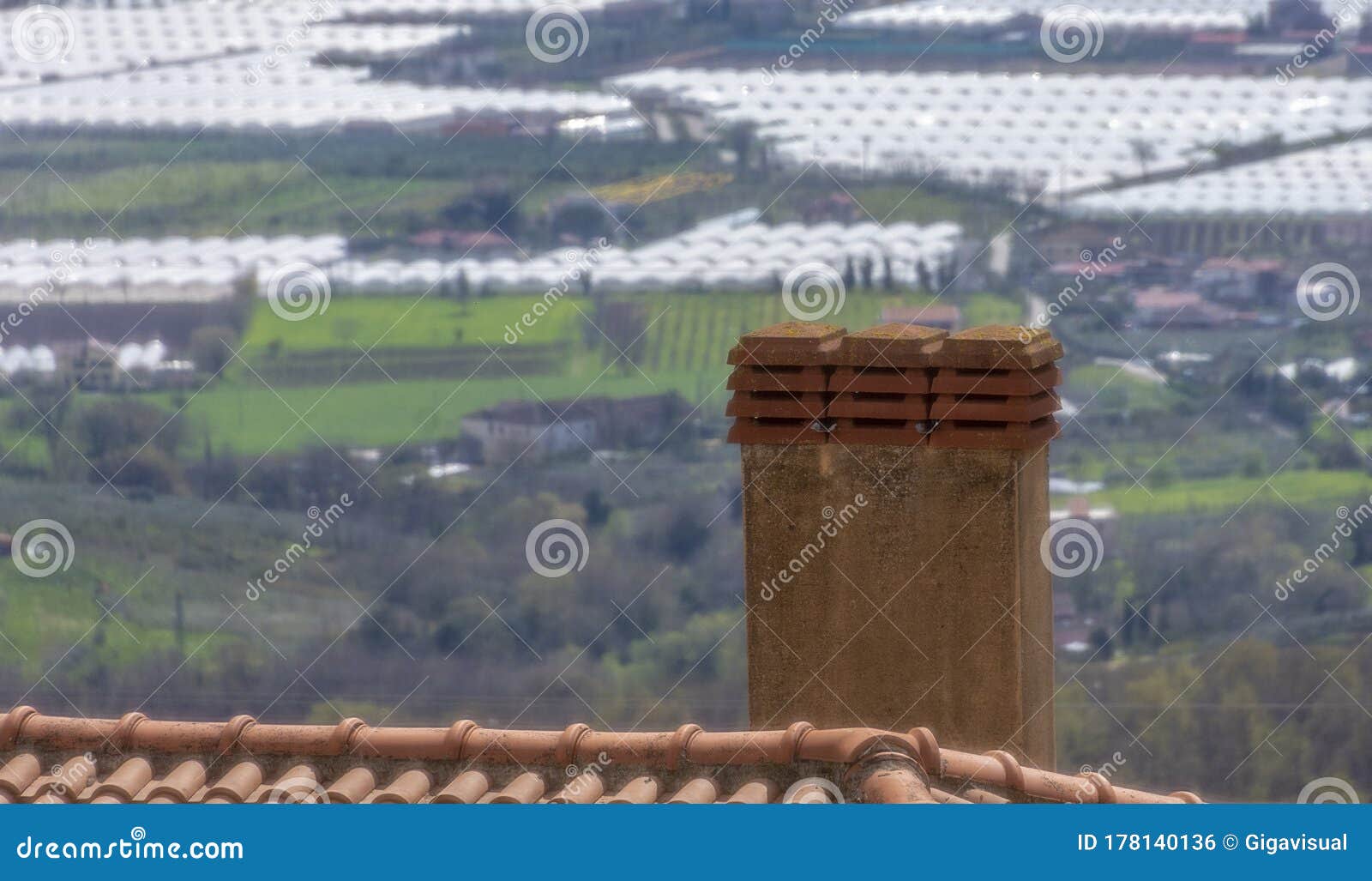 Three Urban Flues on a Tiled Roof Stock Photo - Image of aircraft ...