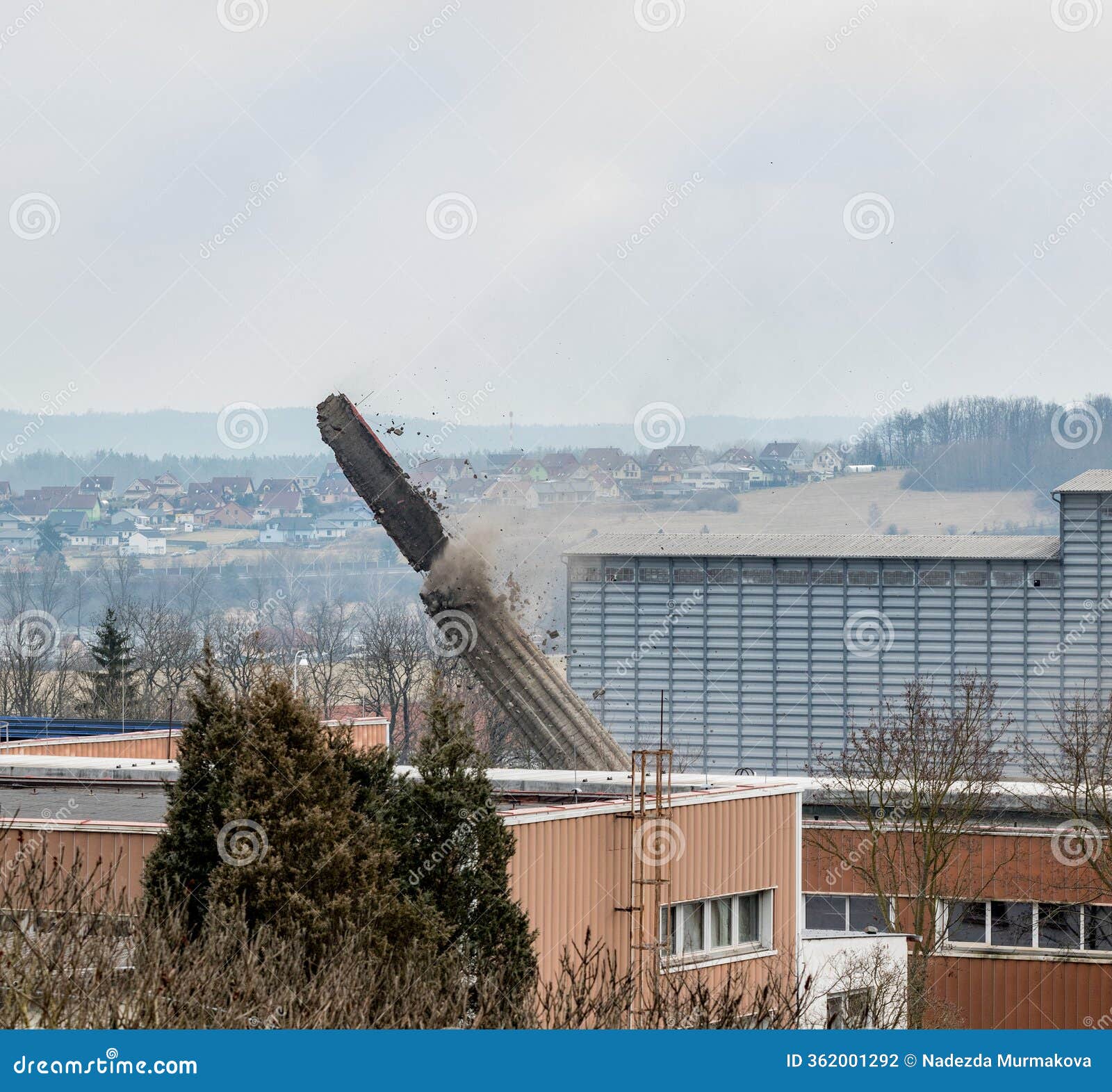 Chimney Blasting and Chimney Collapse in a Small Town Stock Photo ...