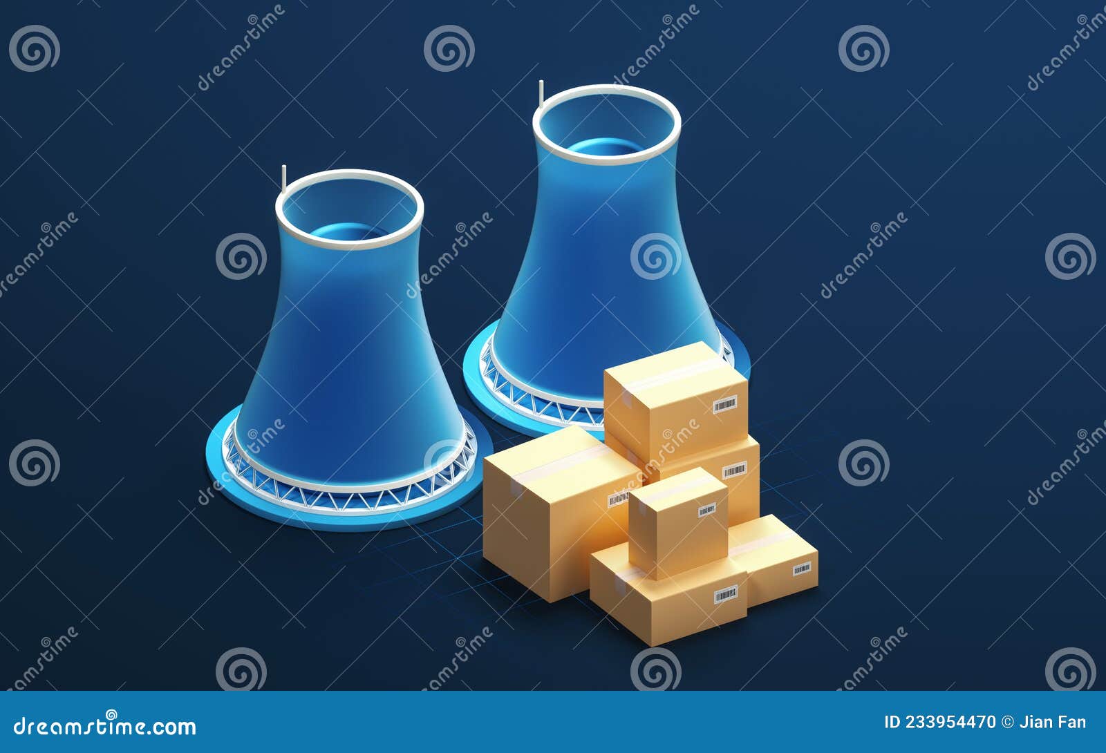 Chimney and Boxes with Blue Background, 3d Rendering Stock Illustration ...