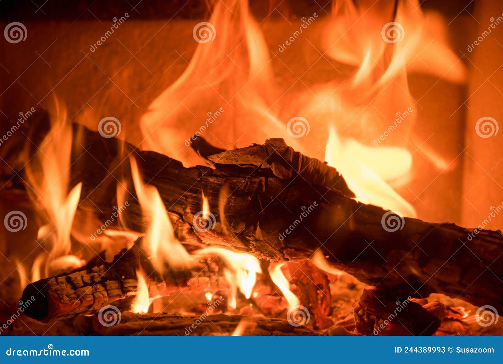 Chimney Fire with Burning Logs Stock Image - Image of home, energy ...