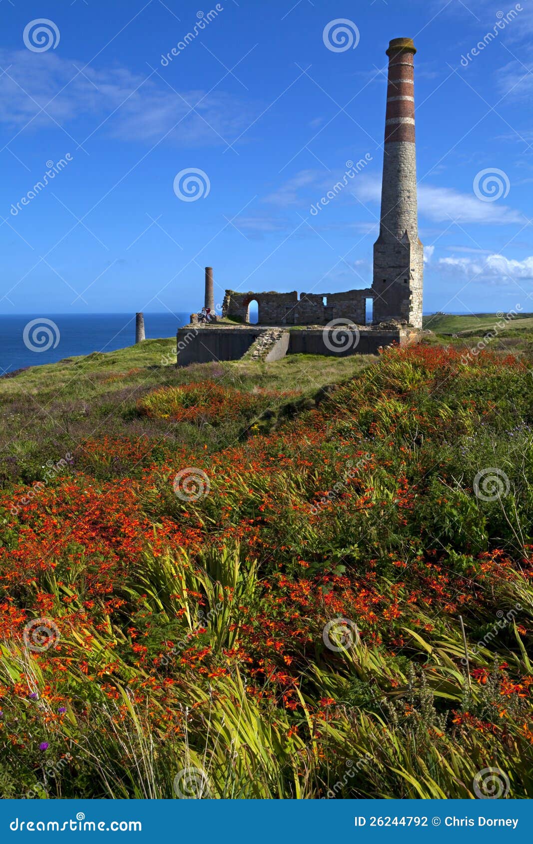 Chimney Remains at Levant Tin Mine in Cornwall Stock Photo - Image of ...