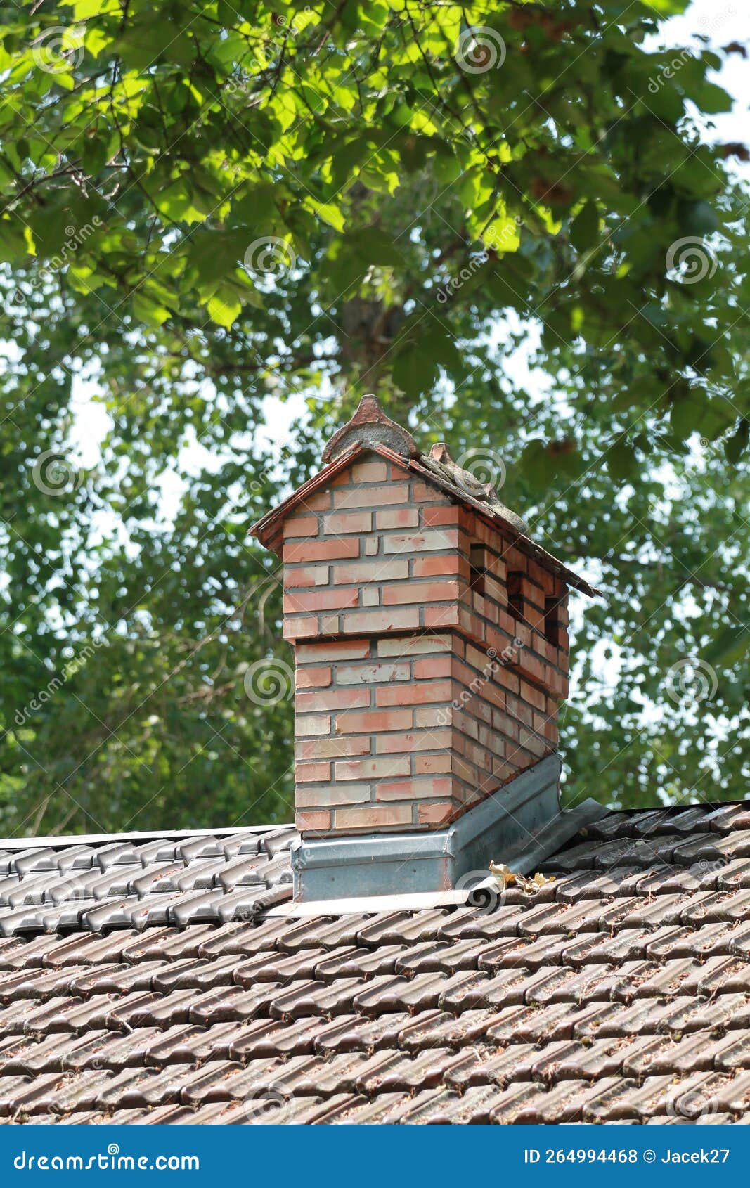 Chimney on the roof stock photo. Image of backyard, yard - 264994468