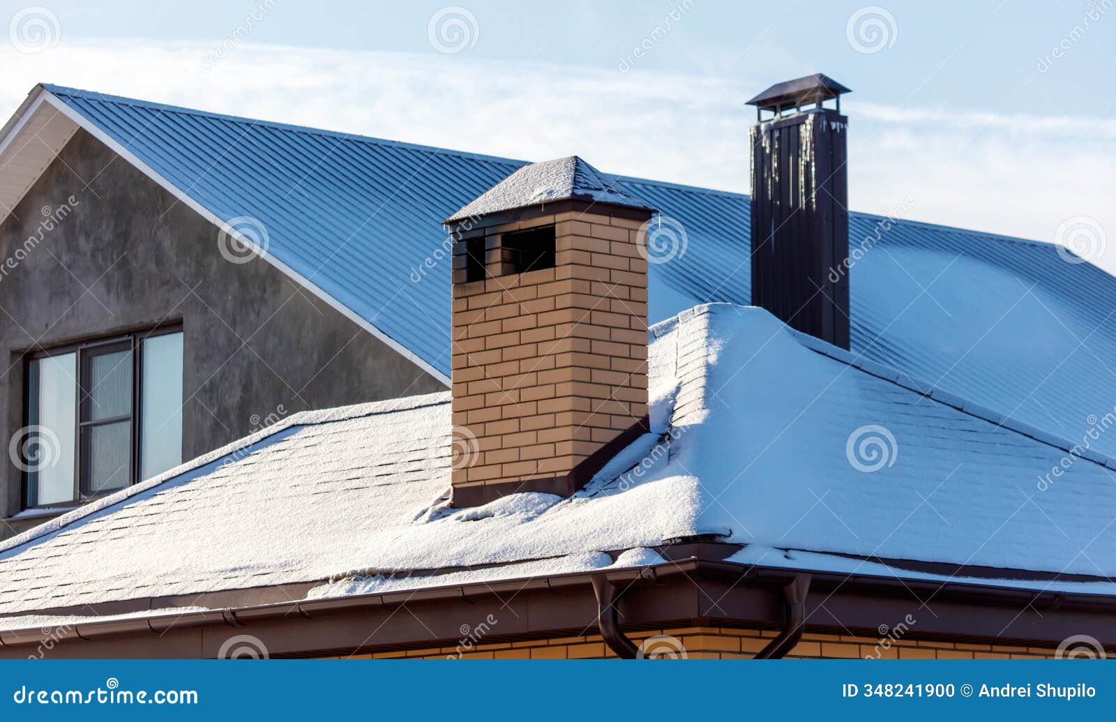A Chimney on a Roof with Snow on it Stock Photo - Image of weather ...