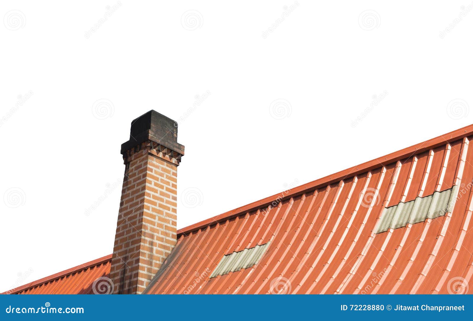 Chimney with Roof Tiles, Orange on White Background Stock Photo - Image ...