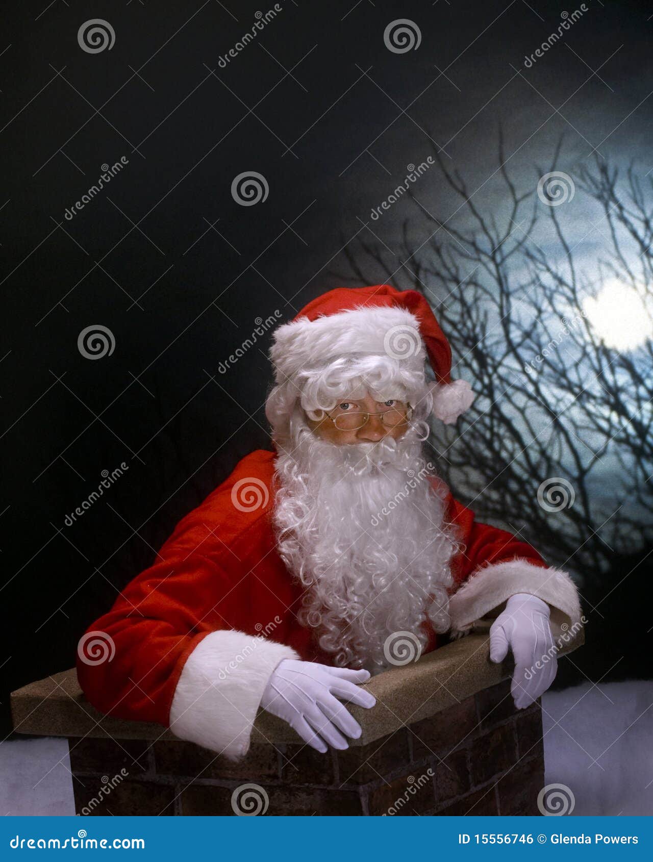 Chimney Santa stock photo. Image of moon, claus, work - 15556746