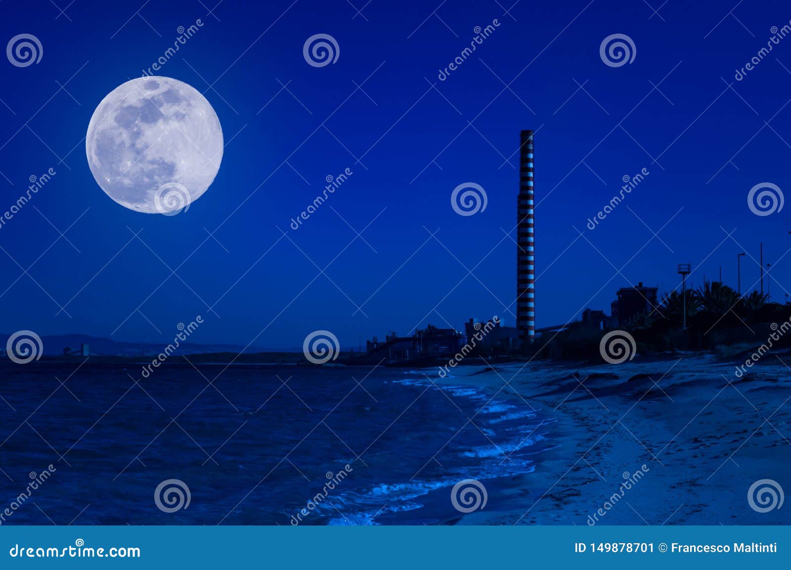 Chimney on the Sea at Night Stock Image - Image of refinery, chemical ...