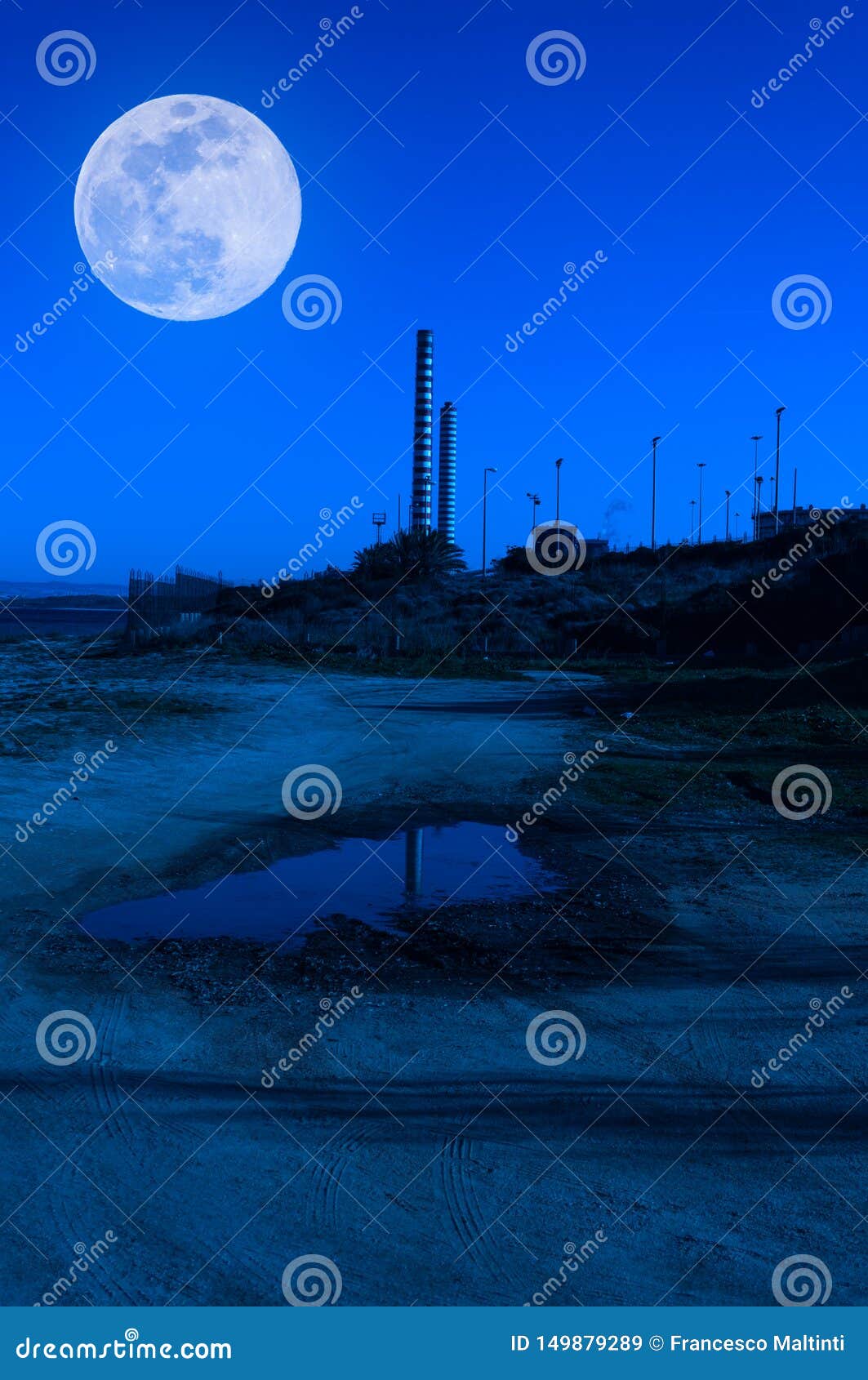 Chimney on the Sea at Night Stock Image - Image of power, blue: 149879289