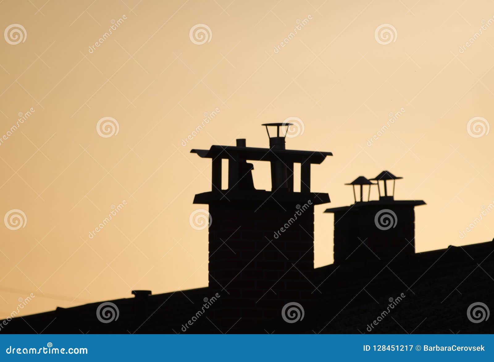 Chimney Silhouettes in Sunset Backlight Isolated Stock Image - Image of ...