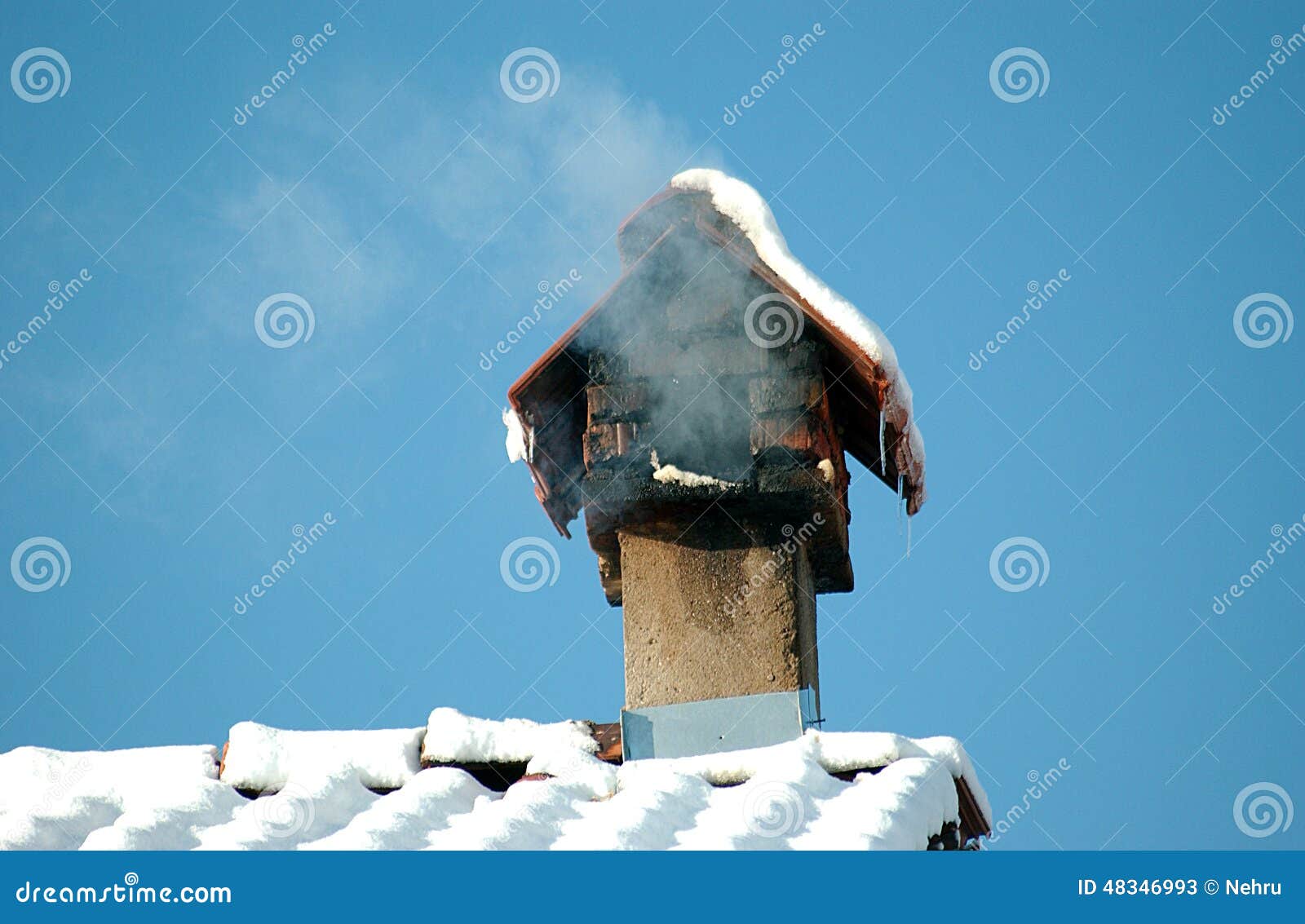 Chimney on the Snow Covered Roof Stock Image - Image of cold, fire ...