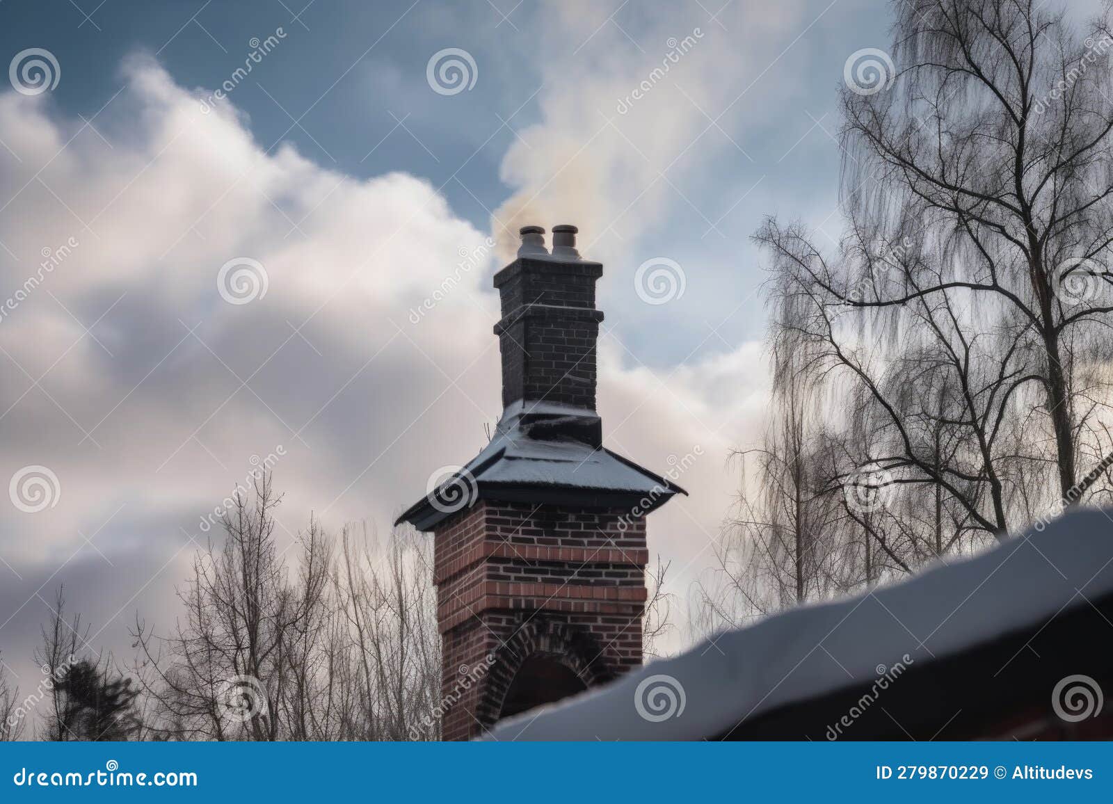 Chimney Stack with Smoke Rising from a Fireplace, Against the Backdrop ...