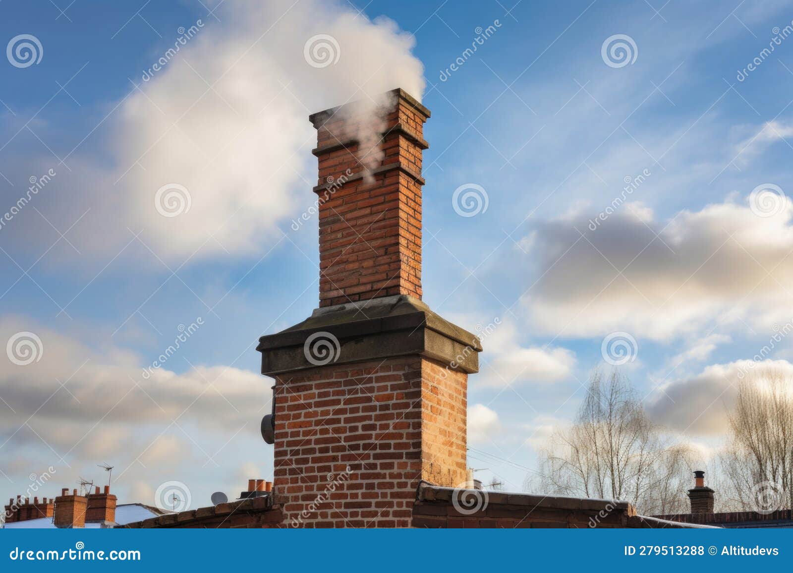 Chimney Stack with Smoke Rising from a Fireplace, Against the Backdrop ...