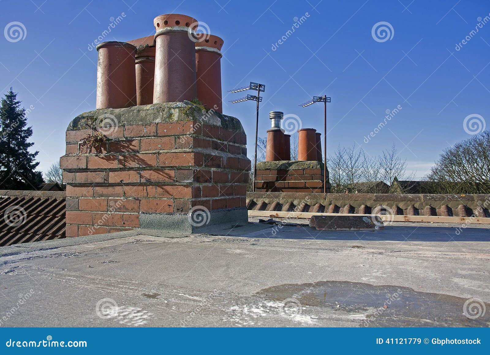 Chimney Stack to flat roof stock image. Image of home - 41121779