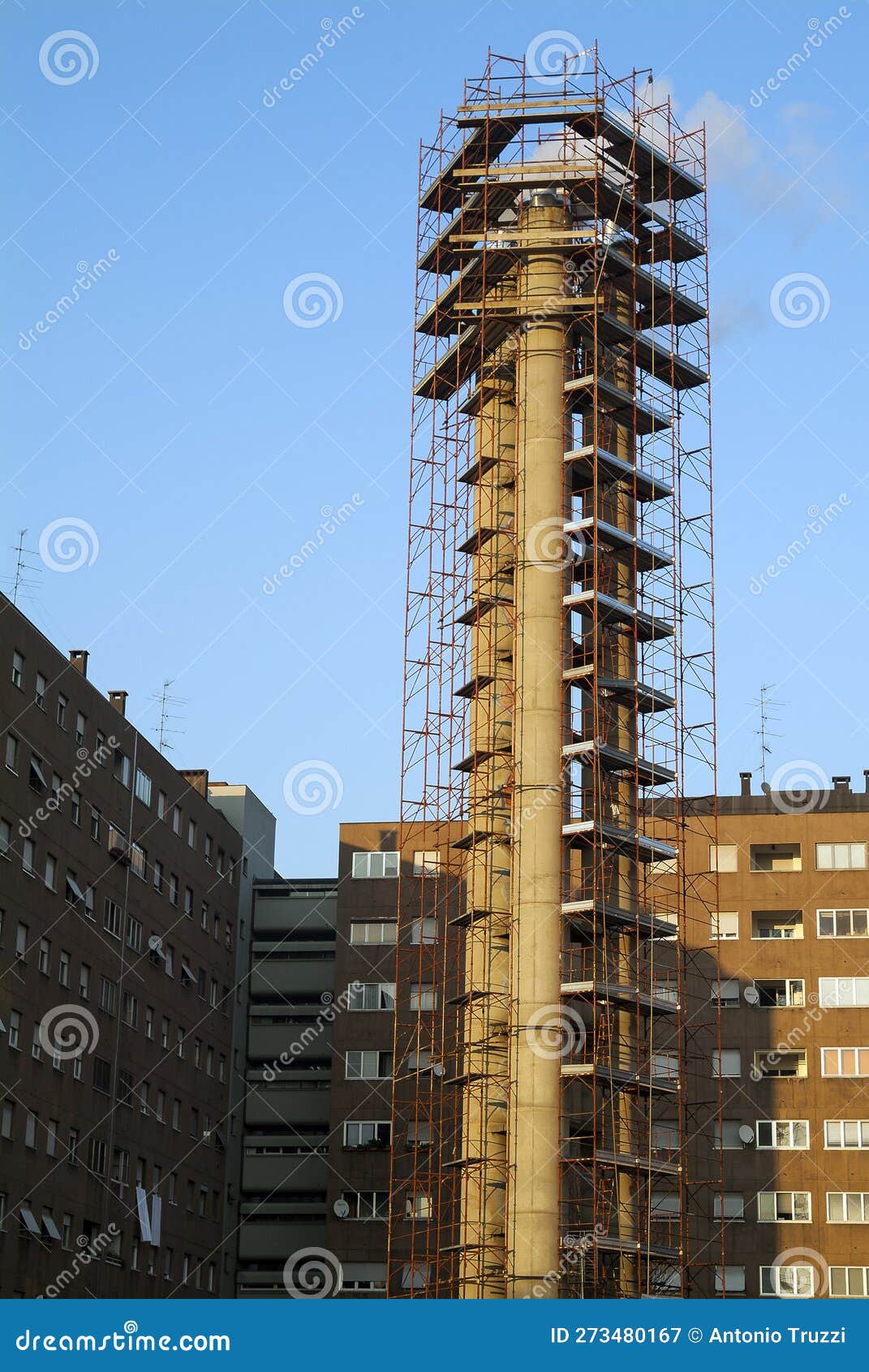 Chimney Surrounded by Construction Scaffolding Stock Image - Image of ...