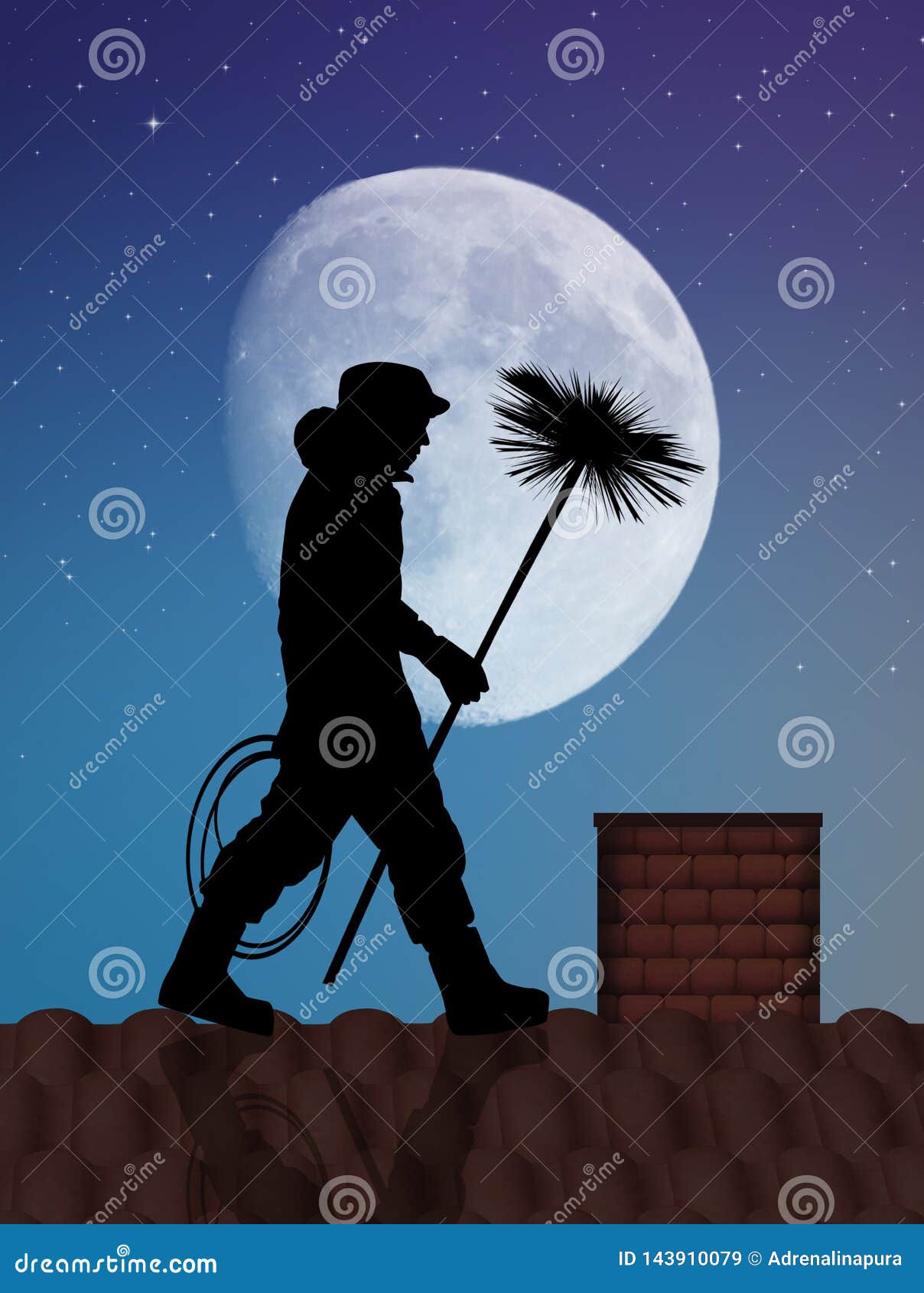 Chimney sweep on the roof stock illustration. Illustration of work ...