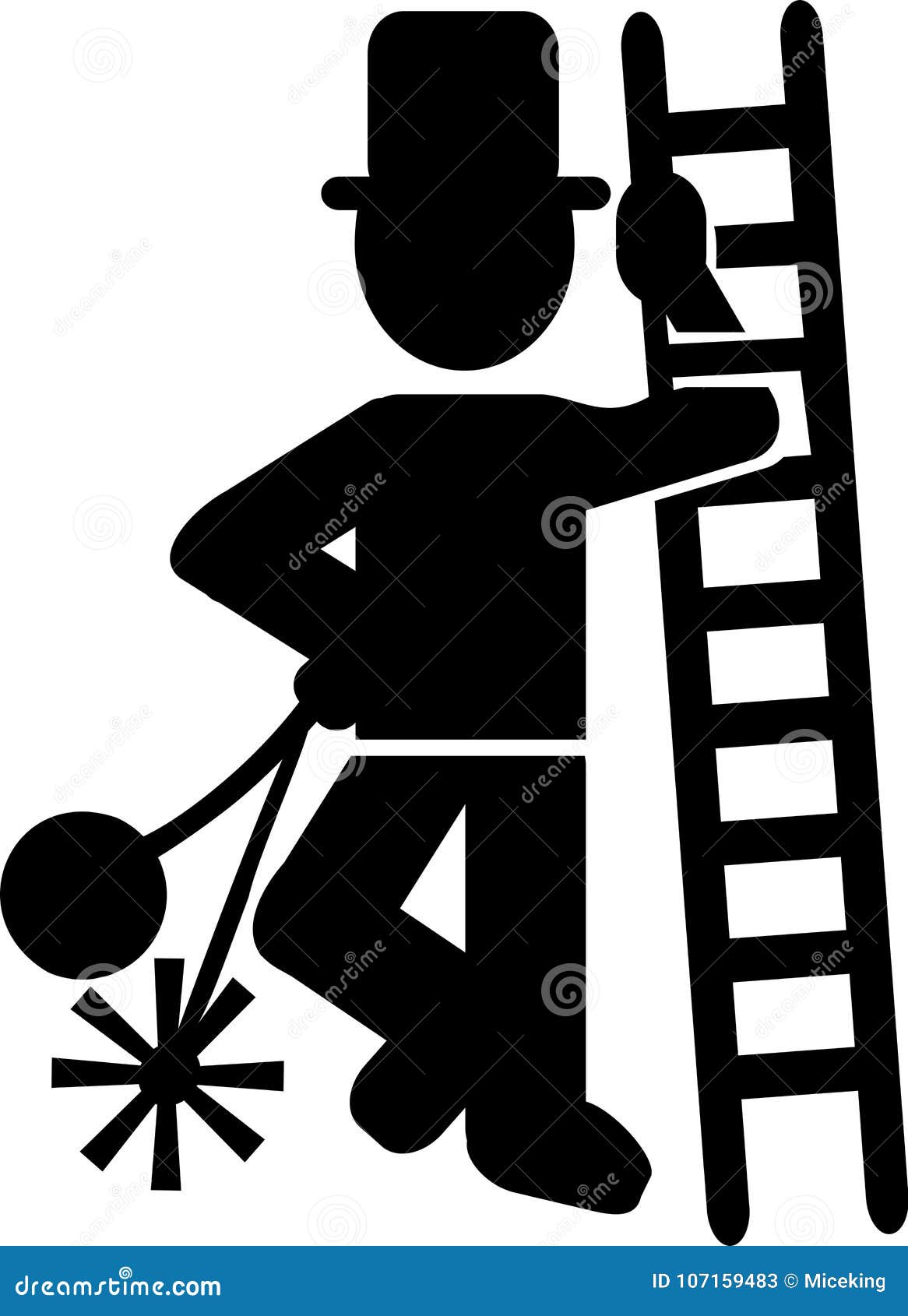 Chimney Sweep Holding Sweeper And Rope Side View Retro Black And White ...