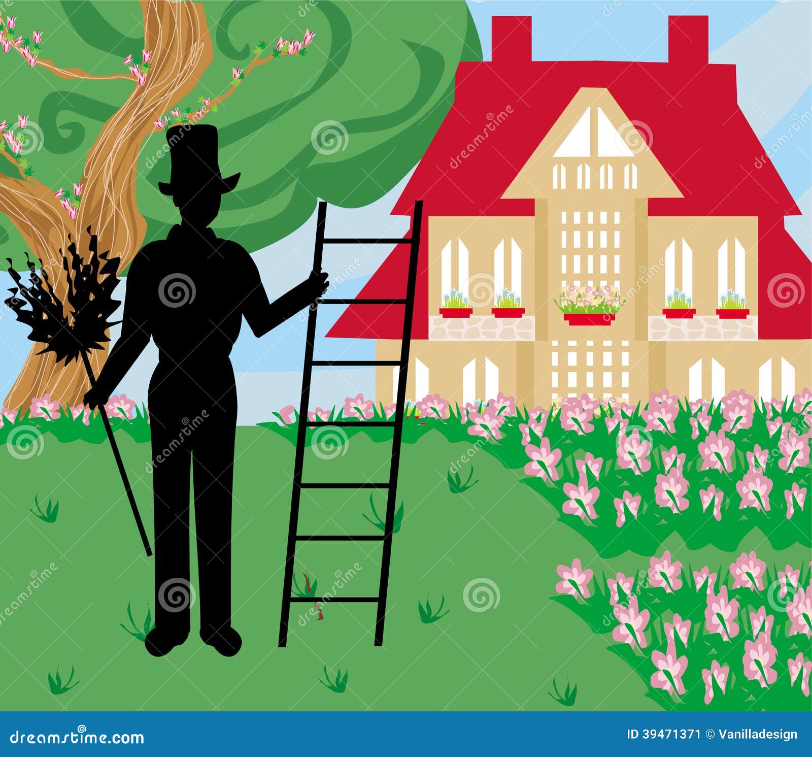Chimney sweeper at work stock vector. Illustration of sweeper - 39471371