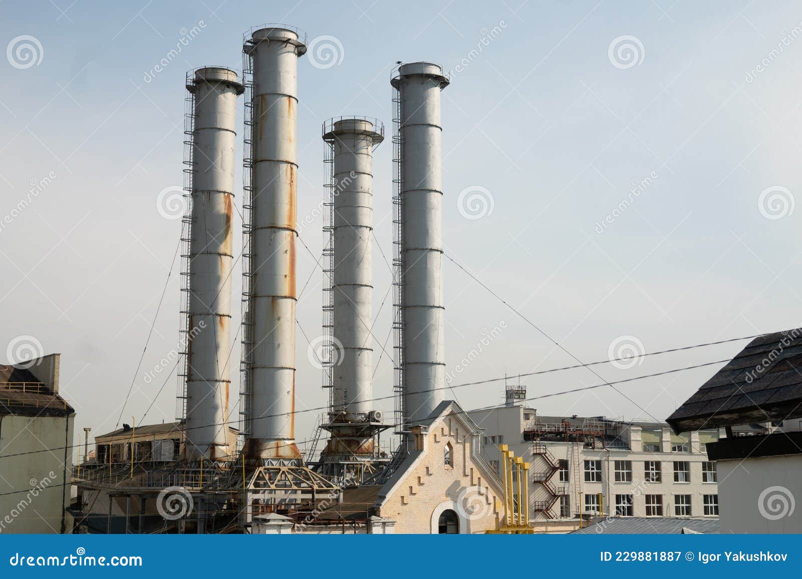 Factory Pipes on Blue Sky Background Stock Image - Image of atmosphere ...
