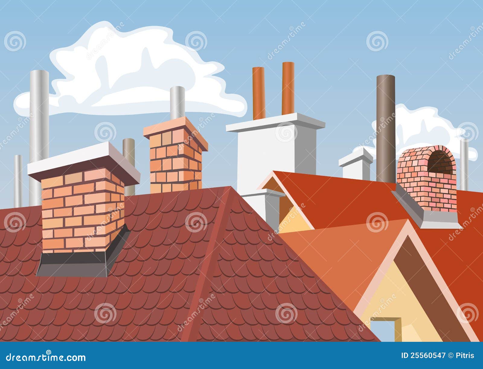 Chimneys on the Roofs of Houses Stock Vector - Illustration of urban ...