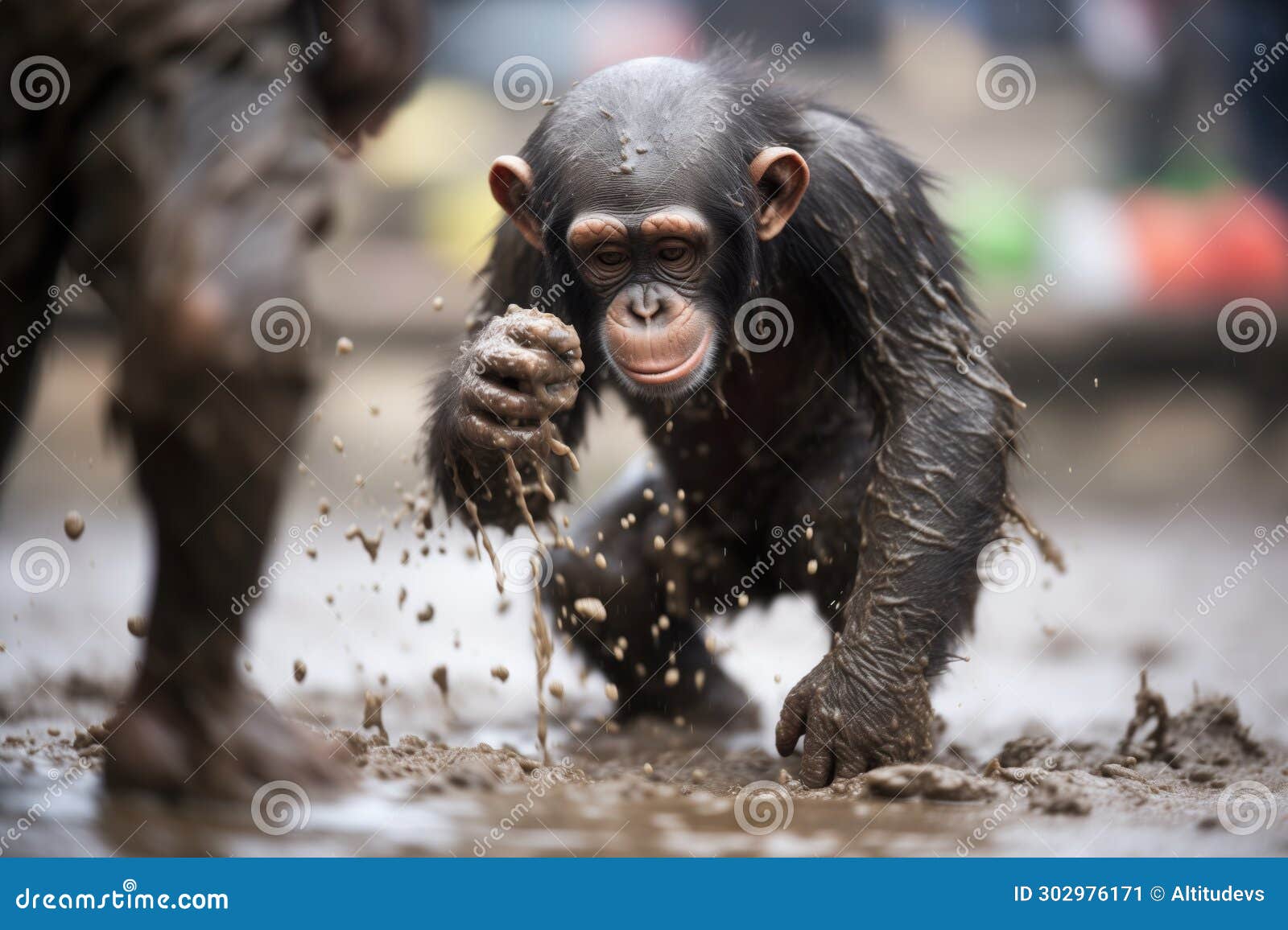 Chimp Creating Mud Balls for Throwing Stock Image - Image of balls ...