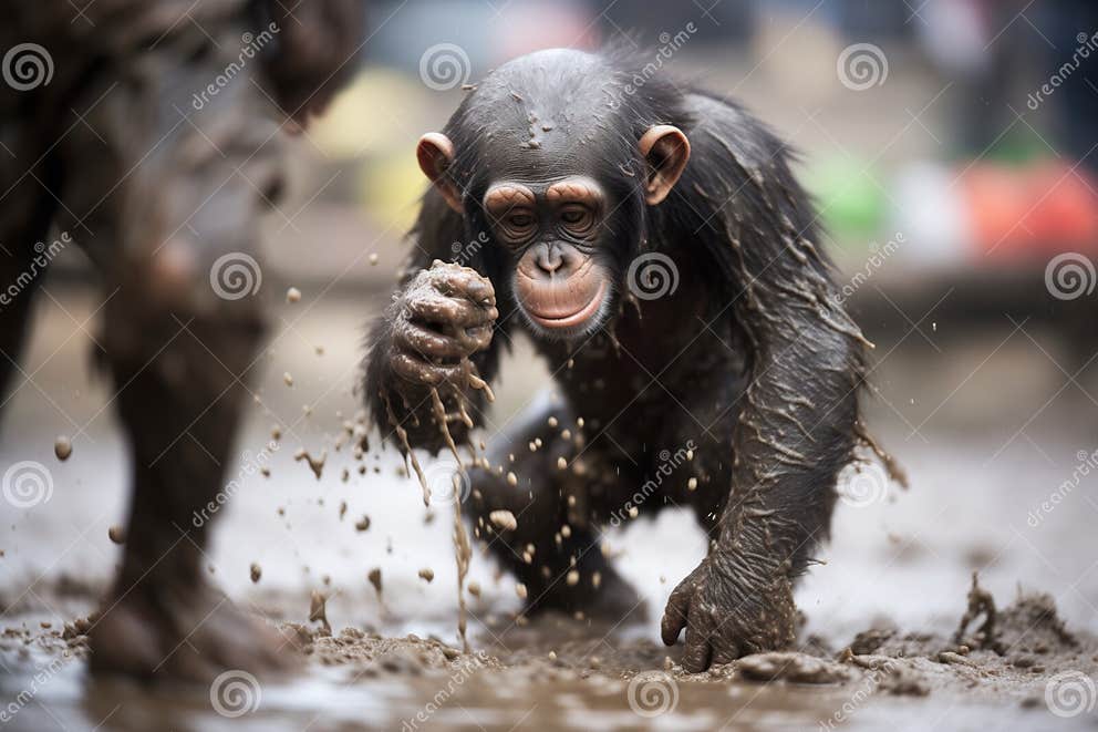 Chimp Creating Mud Balls for Throwing Stock Image - Image of balls ...