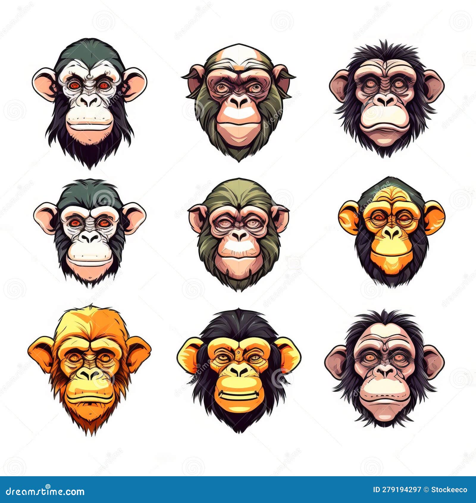 Chimp Logos Collection: Set of Isolated Designs on White Background ...