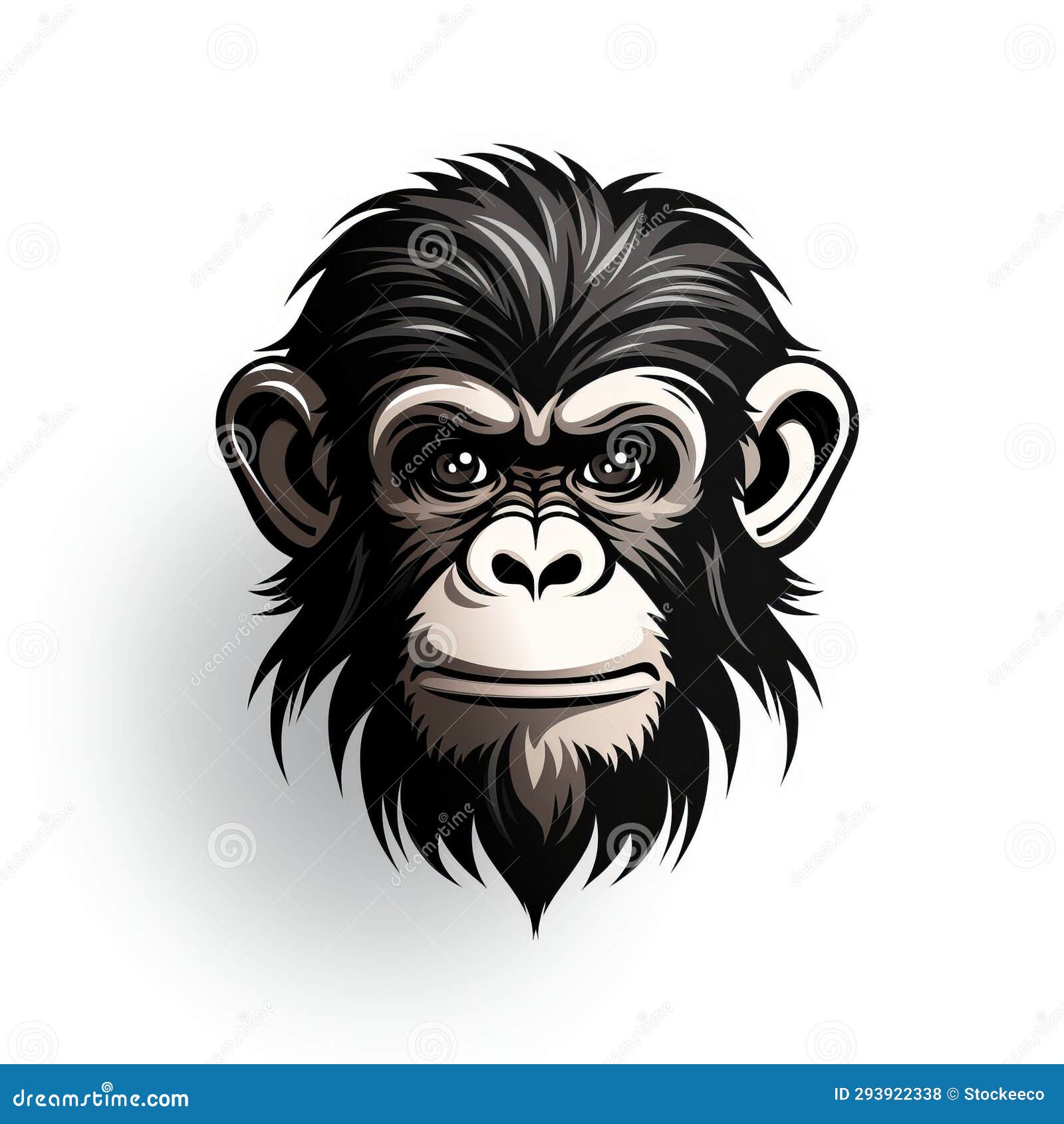 Chimpanzee Head Vector Illustration with High-contrast Shading Stock ...